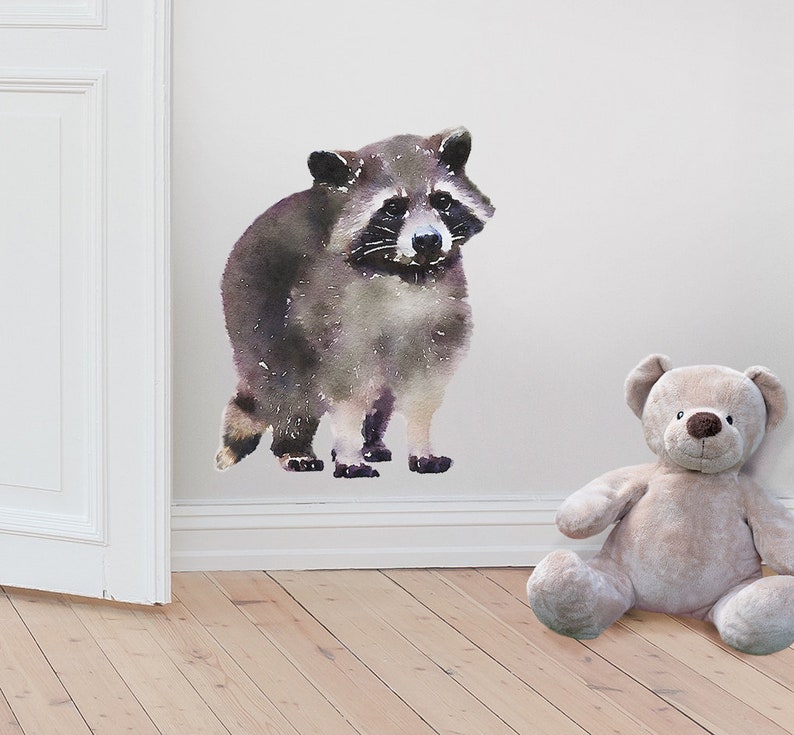 Baby Raccoon Decal Raccoon Wall Sticker Watercolor Wall - Etsy