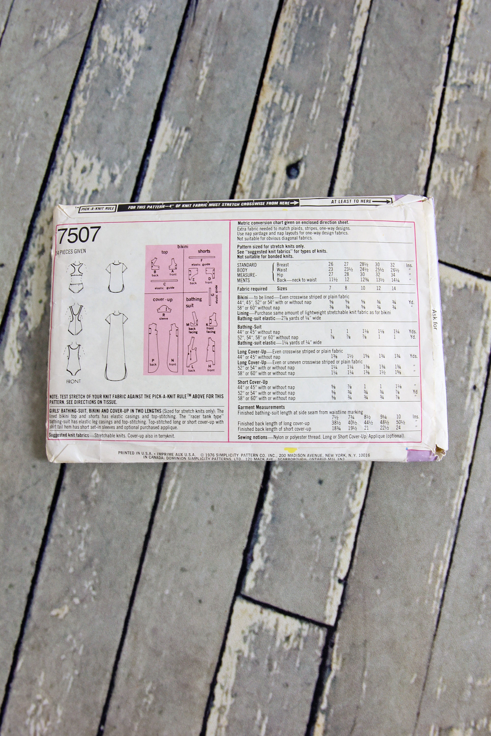 Vintage Simplicity Sewing Pattern 7507 Girls' Bathing-Suit, Bikini and ...