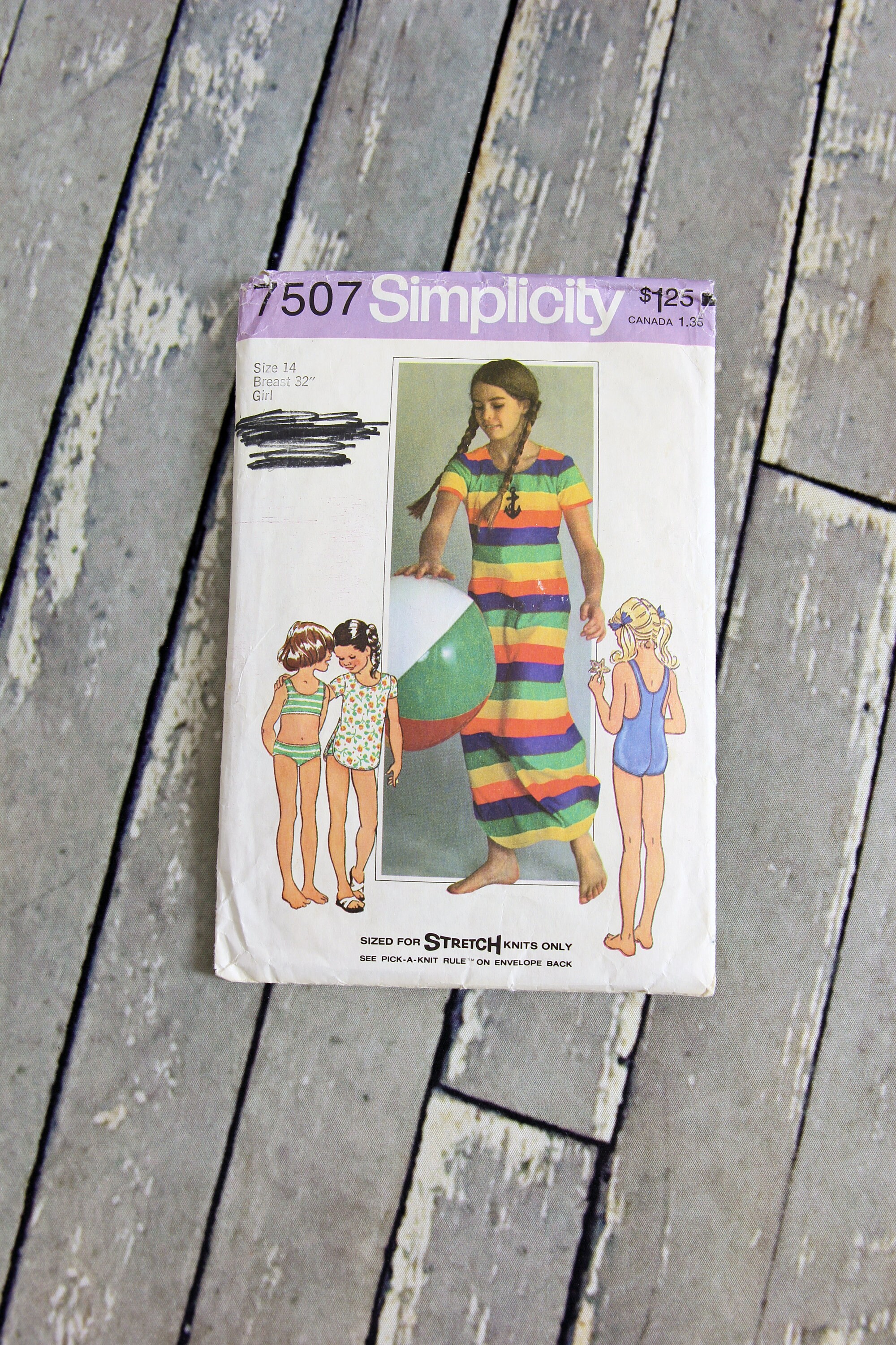 Vintage Simplicity Sewing Pattern 7507 Girls' Bathing-Suit, Bikini and ...