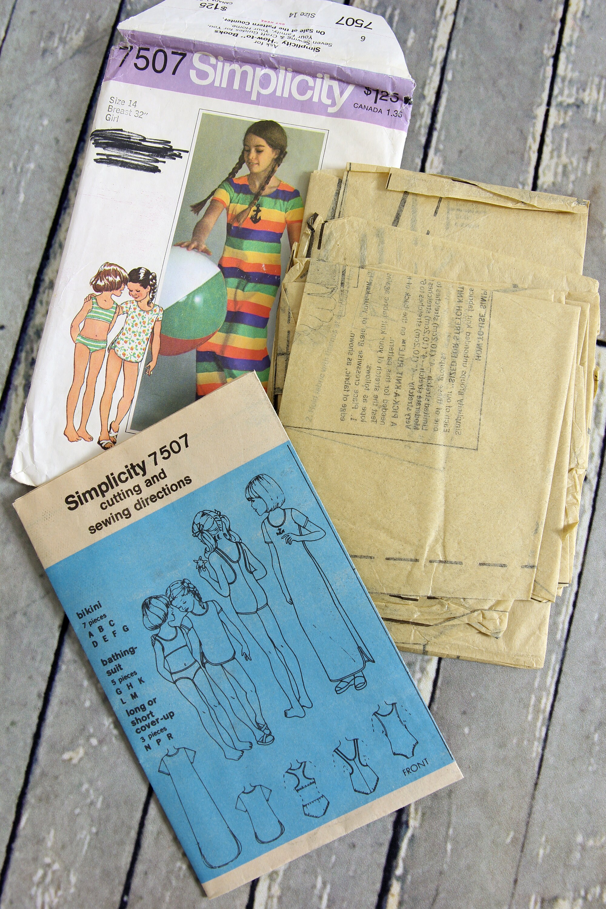Vintage Simplicity Sewing Pattern 7507 Girls' Bathing-Suit, Bikini and ...