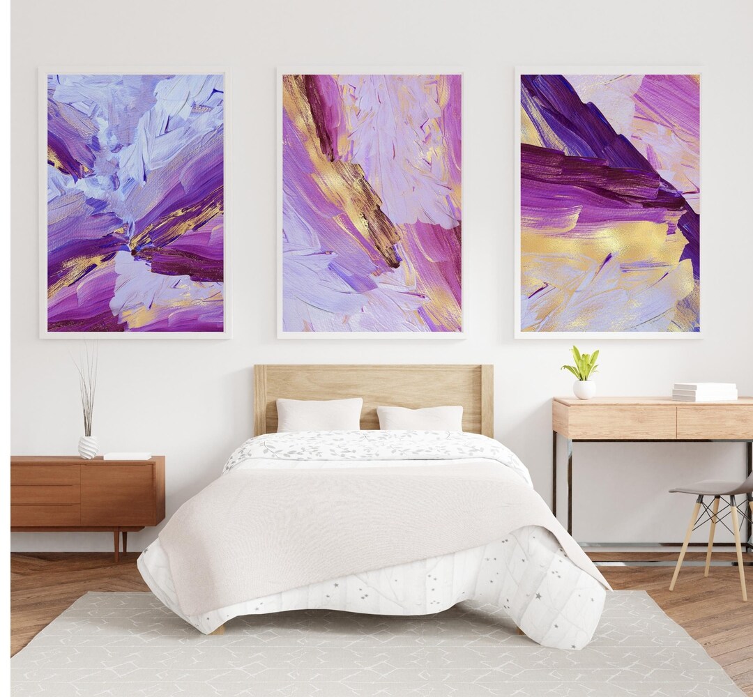 Purple Printable Poster Set, Purple Gold Acrylics Wall Art Set, Purple ...