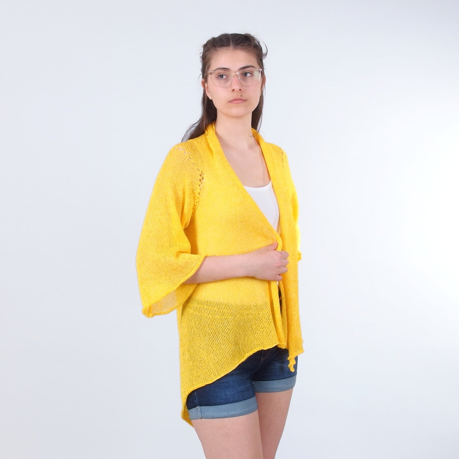 Open Front Summer Women's Cardigan, Long Cardigan in Yellow ...