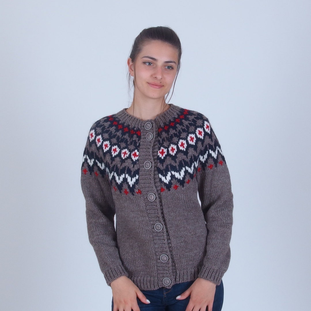 Alpaca Wool Icelandic Cardigan, Traditional Button up Sweater, Merino ...