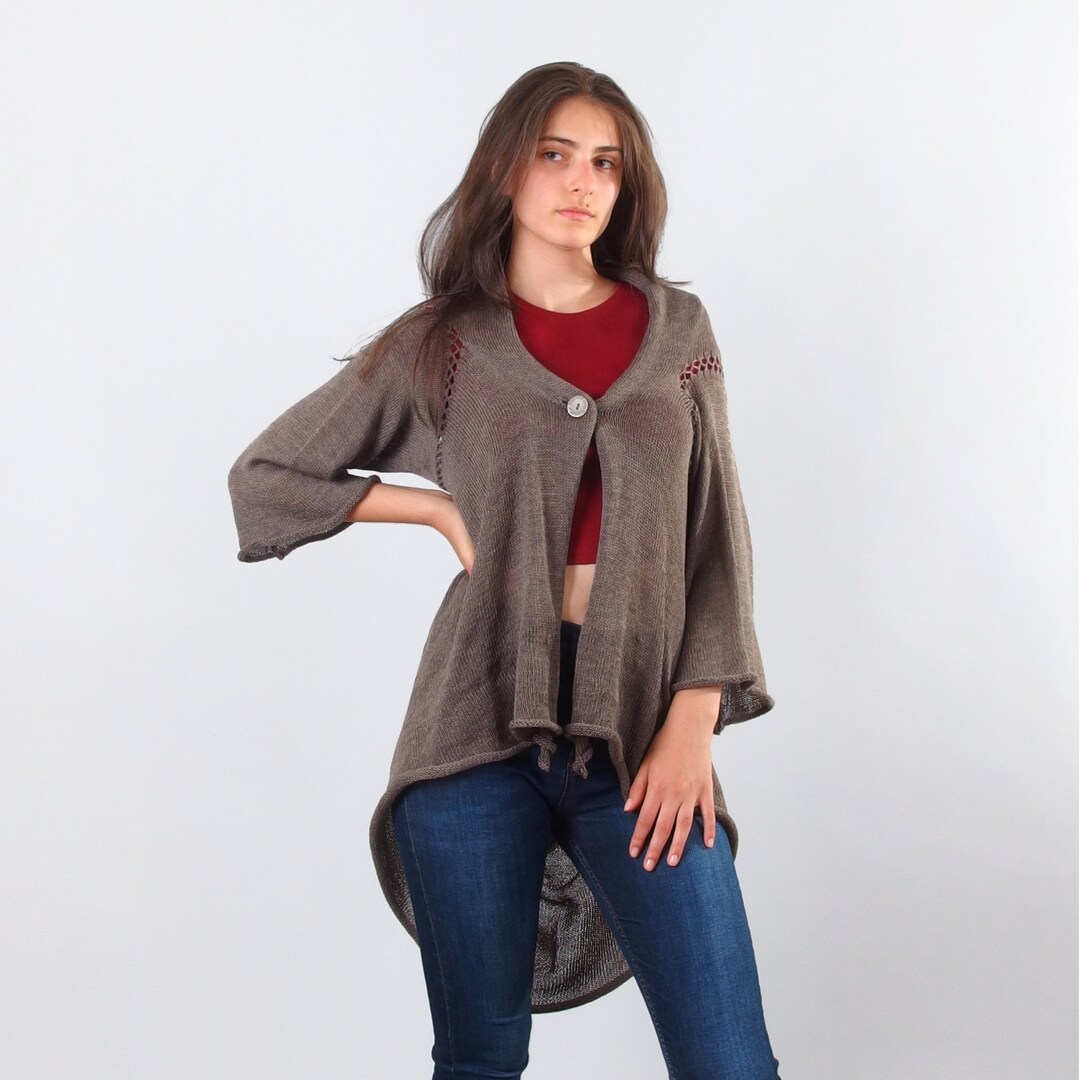 Pure Merino Wool High Low Cardigan, Extra Fine Knit Long Sweater ...