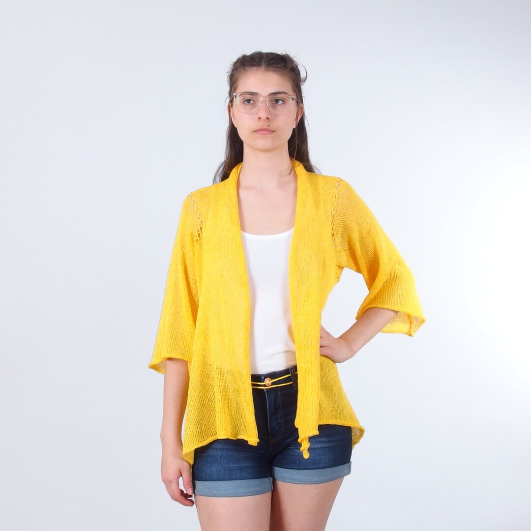 Open Front Summer Women's Cardigan, Long Cardigan in Yellow ...