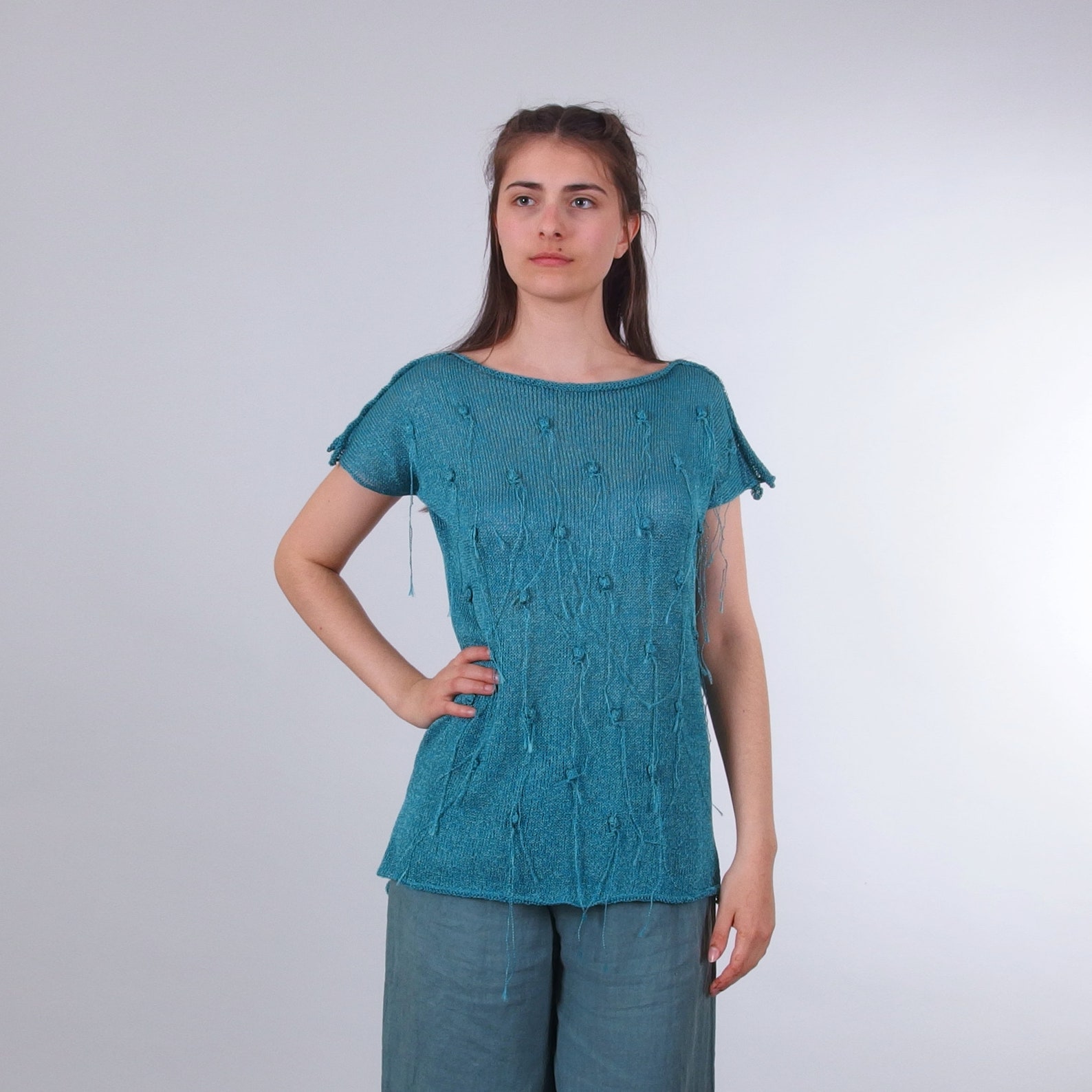 Hand Knit Summer Top With Fringes, Cute Summer Cotton Top, Boho Short ...