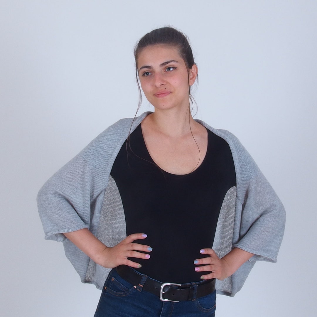 Pure Merino Wool Bolero Shrug, Open Front Cropped Cardigan, Dolman ...