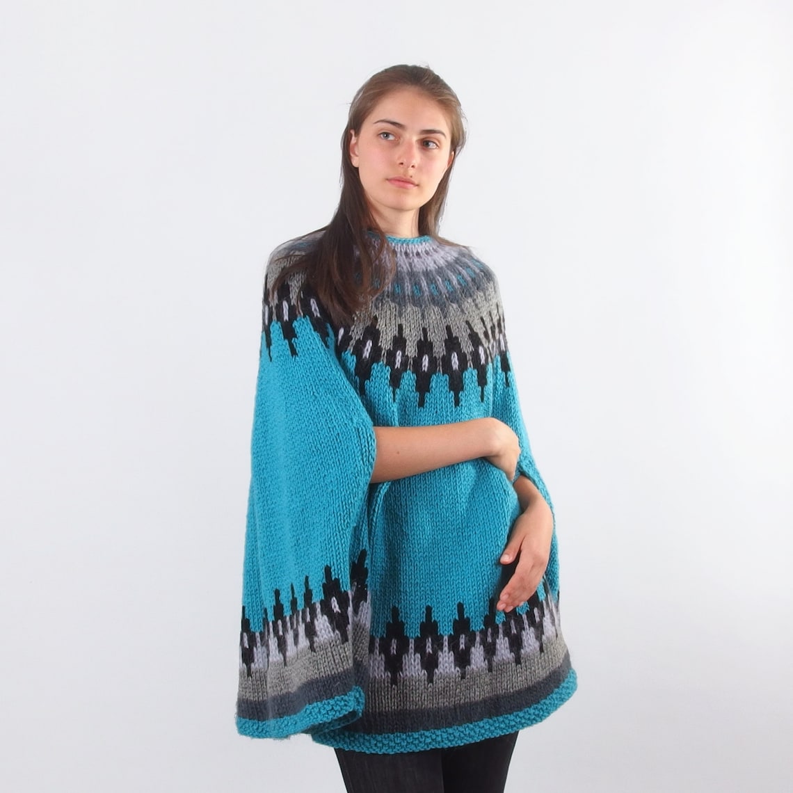 Wool Knitted Winter Poncho With Arm Holes Heavy Warm Cozy and - Etsy
