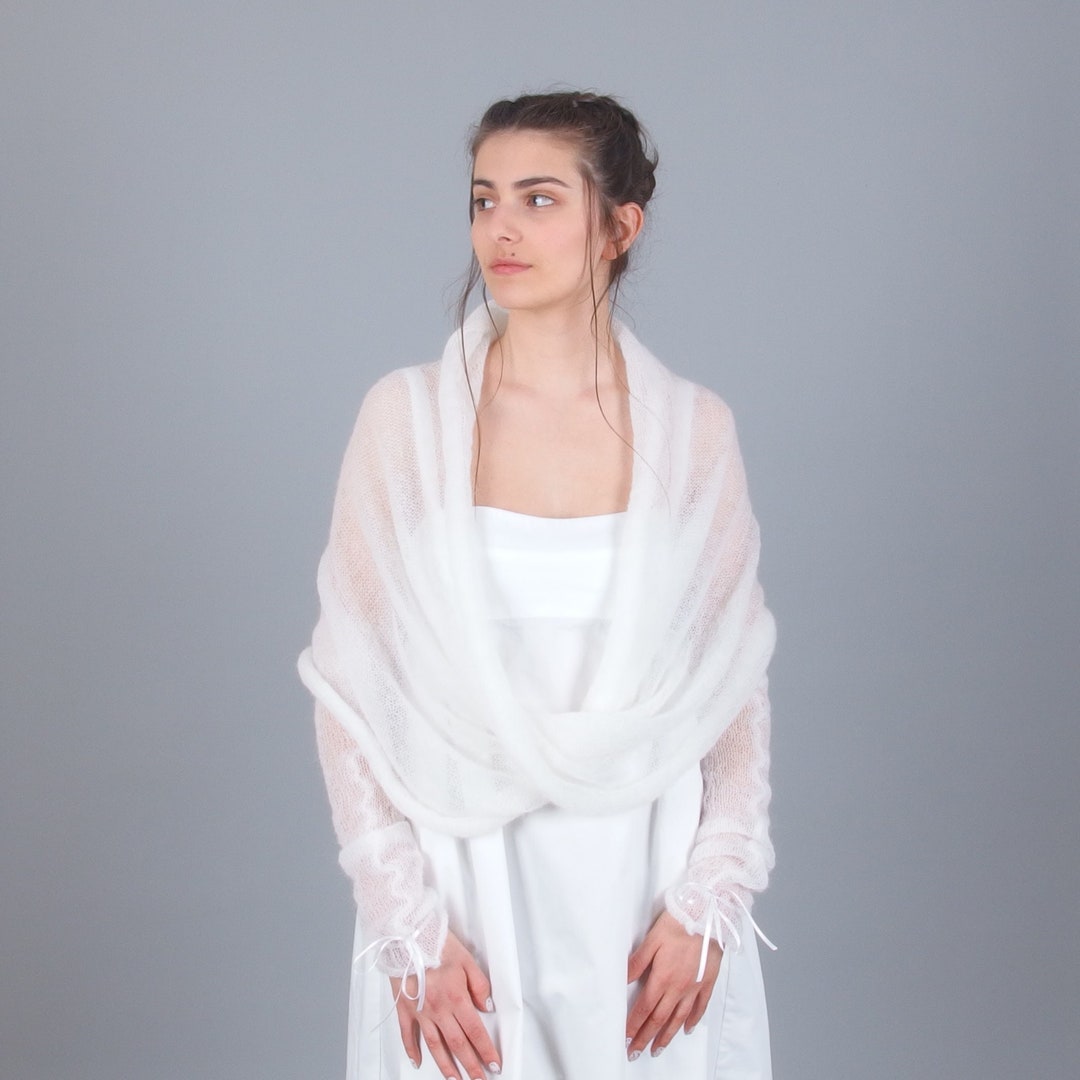 Twisted Wedding Shawl Wrap, Mohair Bridal Cape, Infinity Capelet for ...