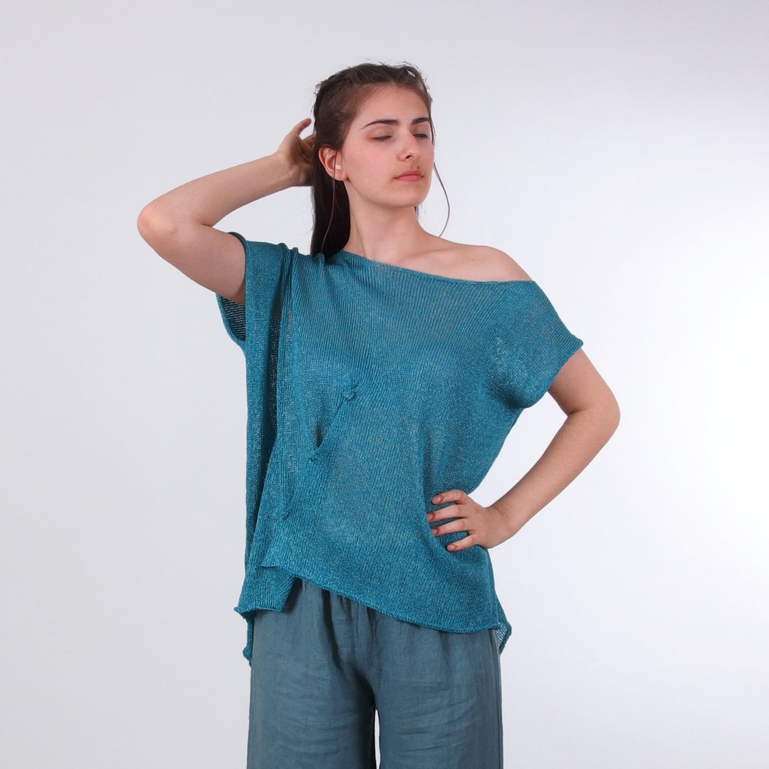 Asymmetrical off the Shoulder Top, Boat Neck Summer Cotton Top in ...