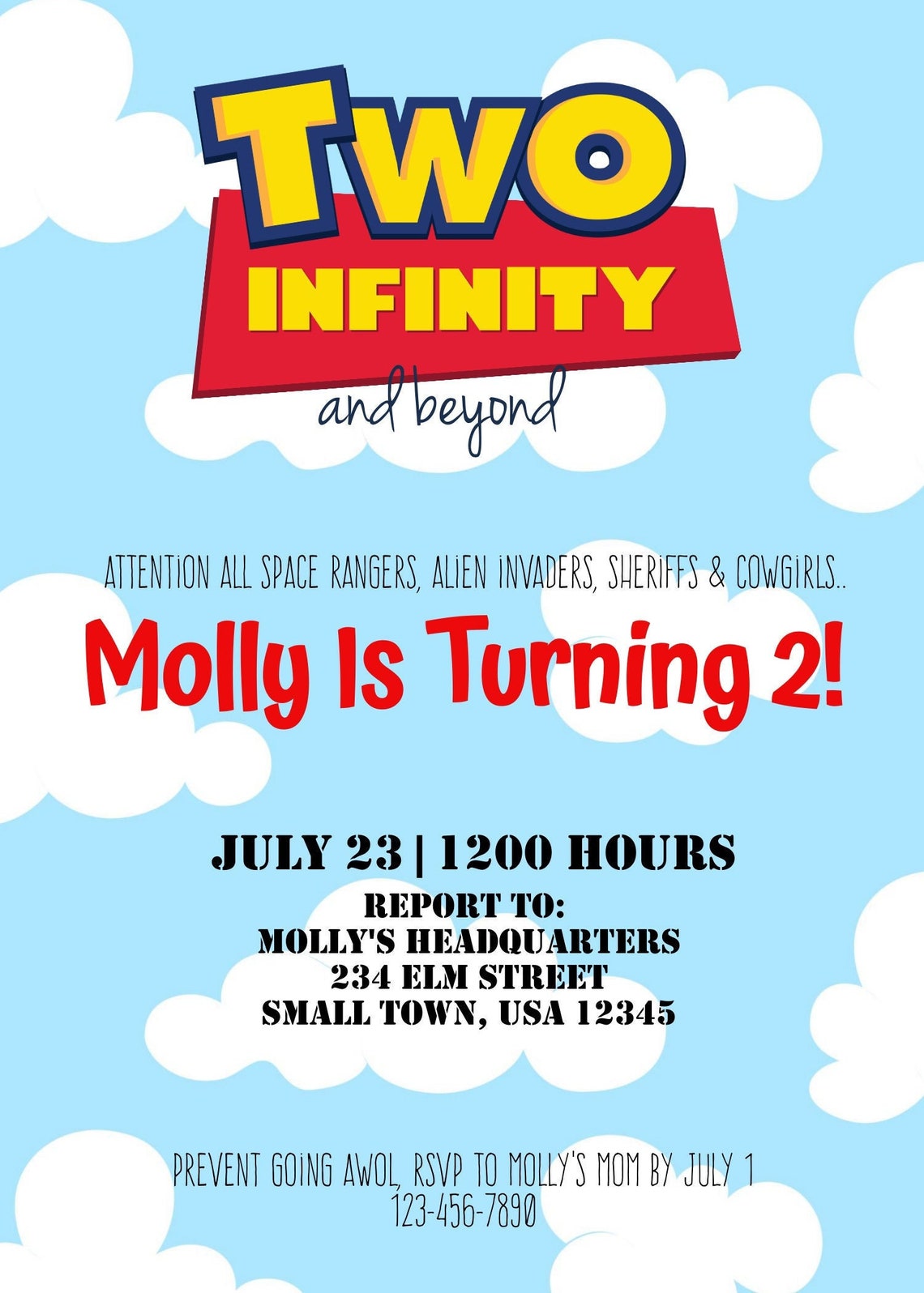 Toy Story Inspired Two Infinity Invitation Template, Corjil Instant ...