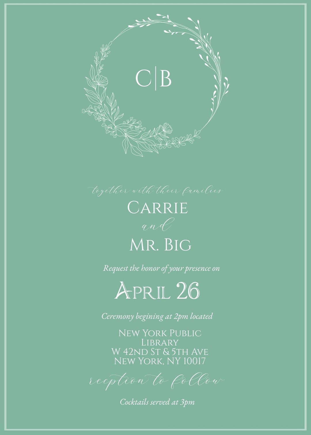 Sage Green, Floral Wreath, Customizable Wedding Invitation Template ...