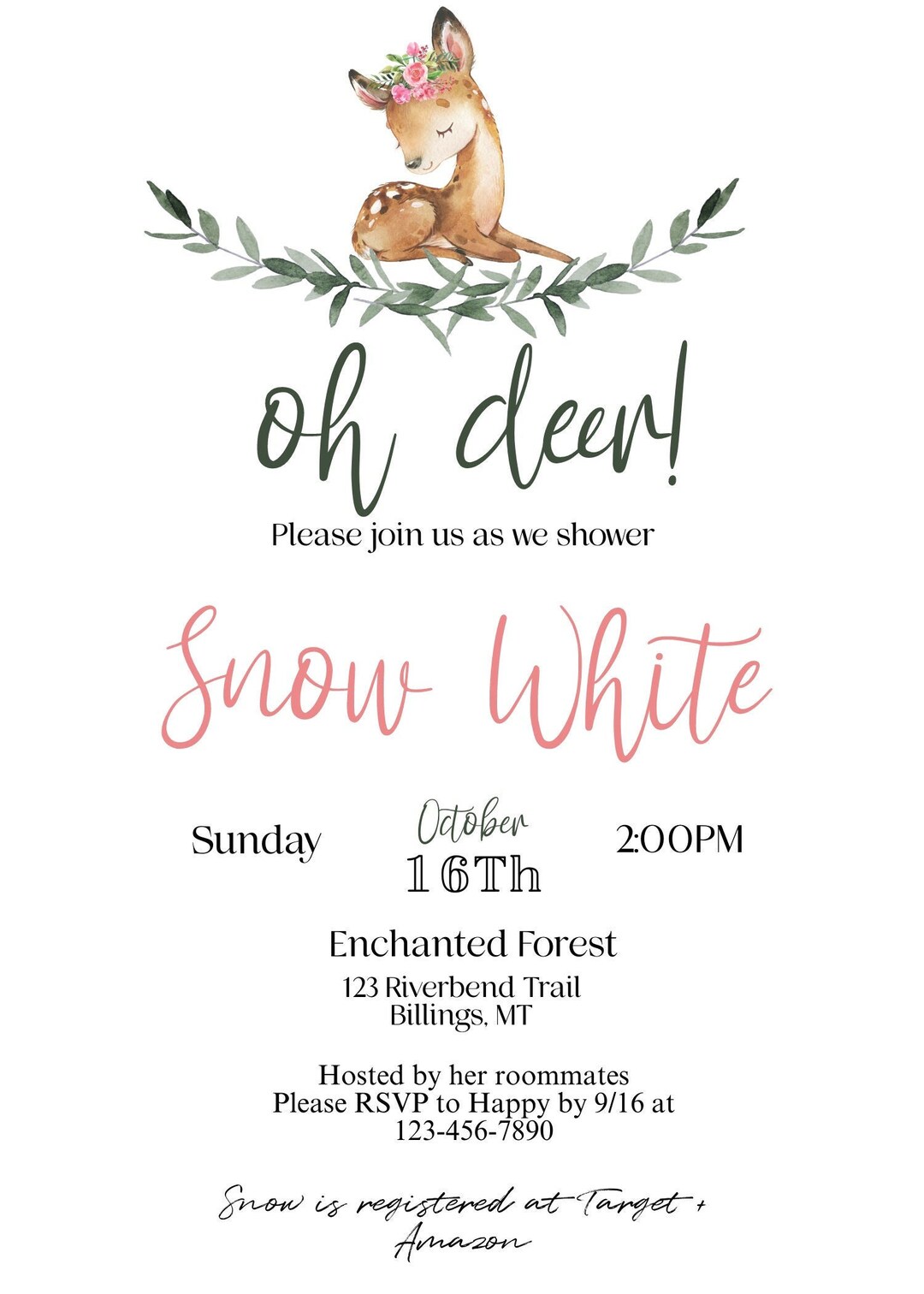 Oh Deer Girl Baby Shower Invitation, Customizable Baby Shower ...