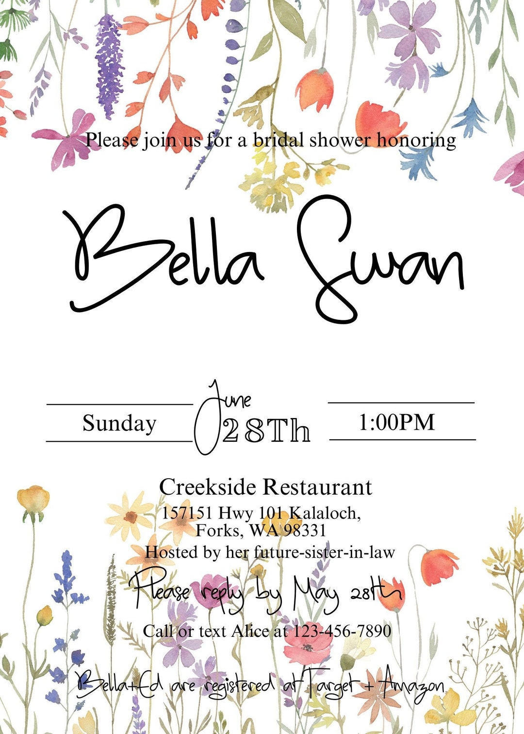 Wildflower Customizable Bridal Shower Invitation Template, Corjil ...