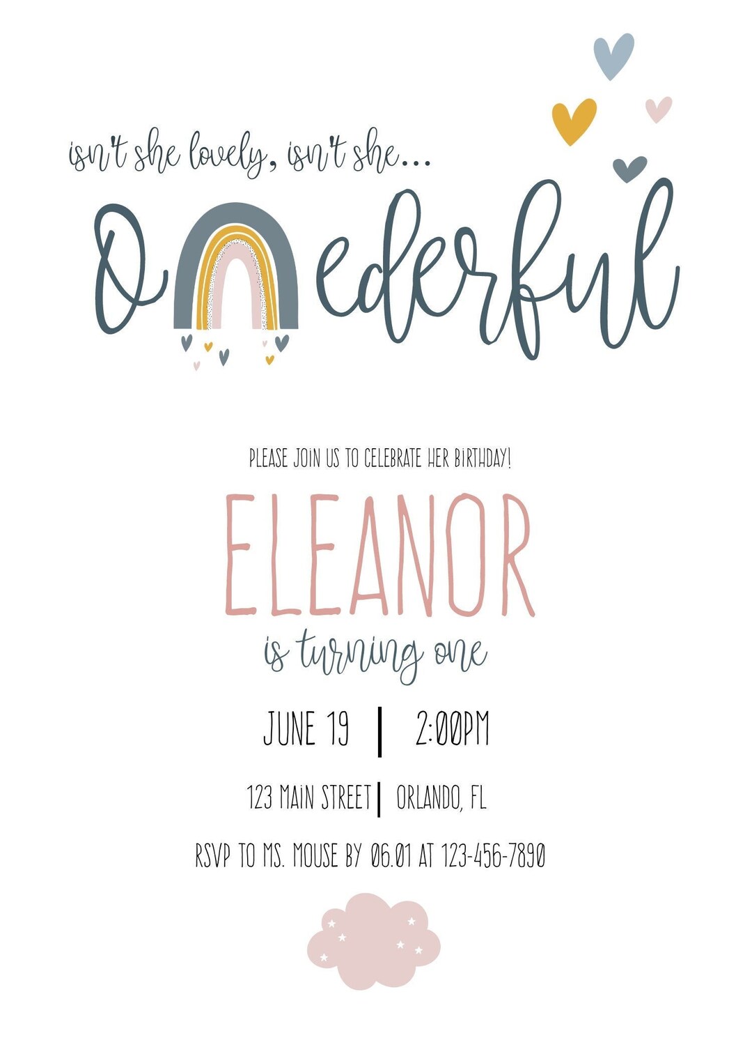 Rainbow Onederful Birthday, Birthday Invitation Template, Corjil ...