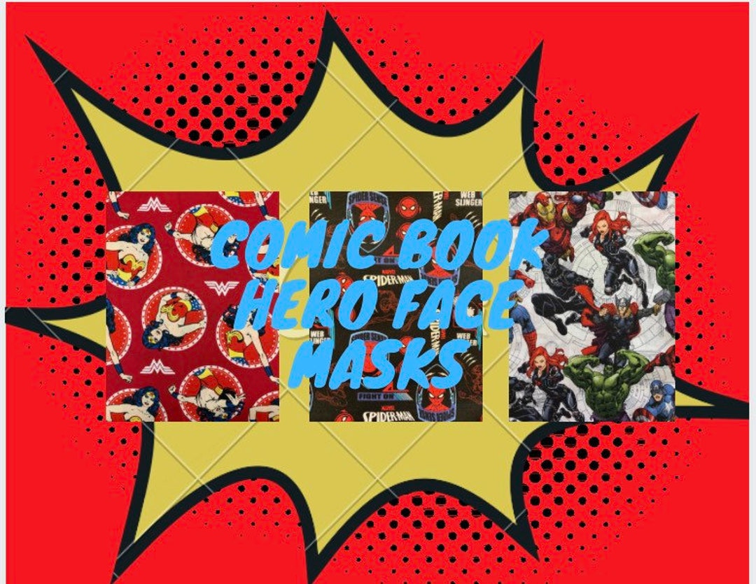 Comic Book Superheroes Face Masks. Choose From Wonder Woman, Spider Man ...