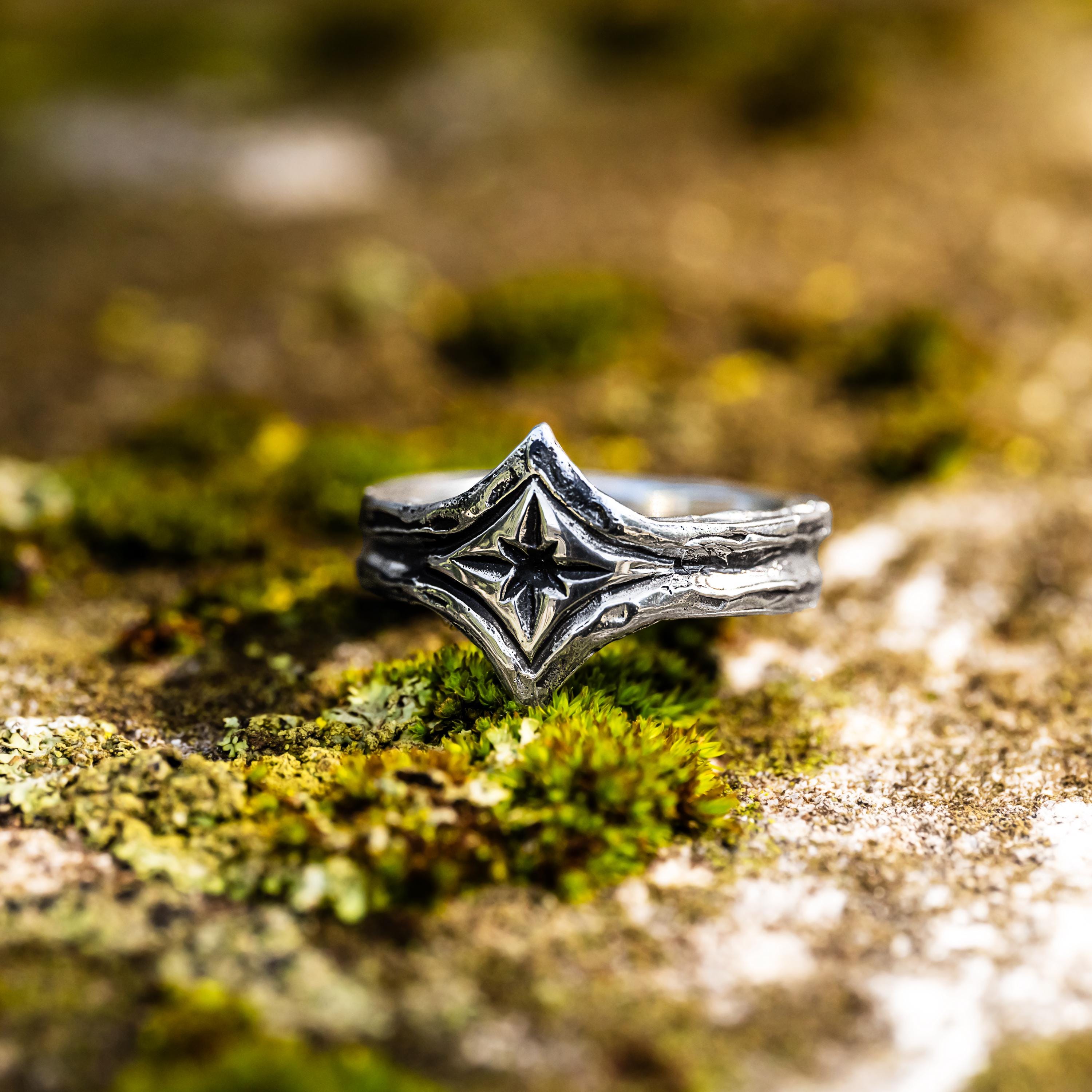 8 Pointed Star Ring-sterling Silver or 10K/14K Yellow Gold-realtas ...