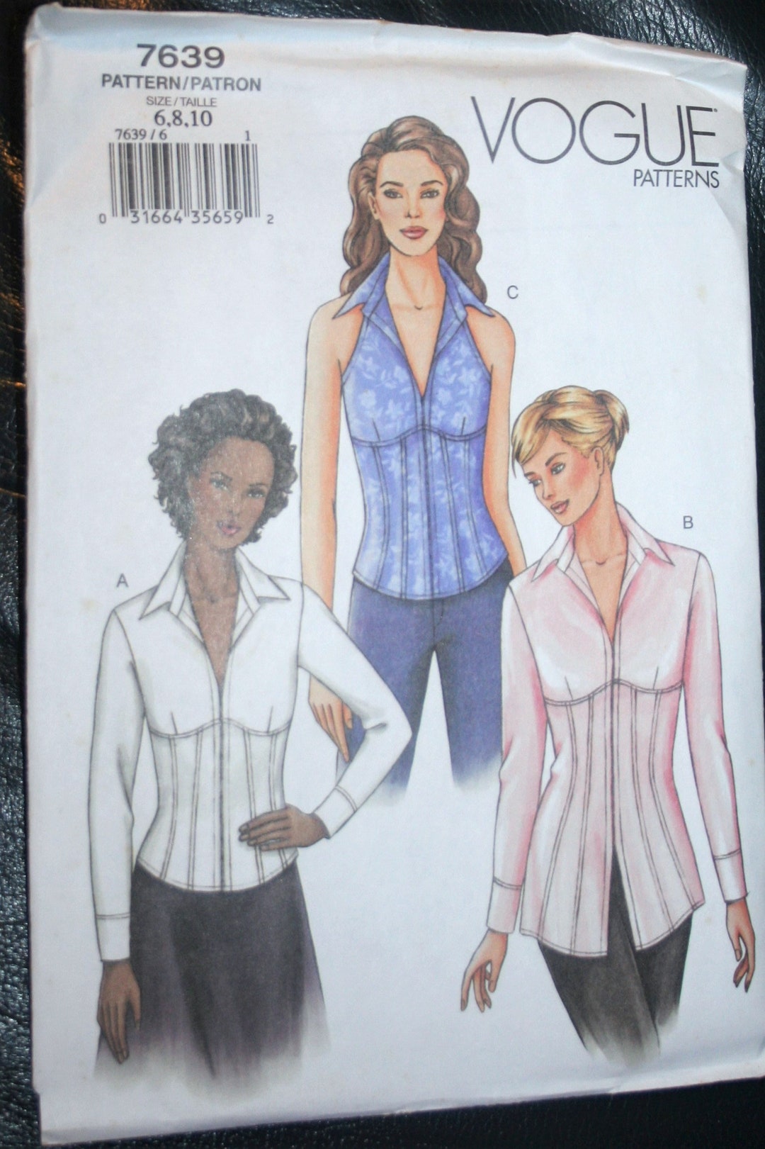 Vogue Blouses 7639 Sz 6-10 Fitted Stretch Woven Tops Collar Front ...