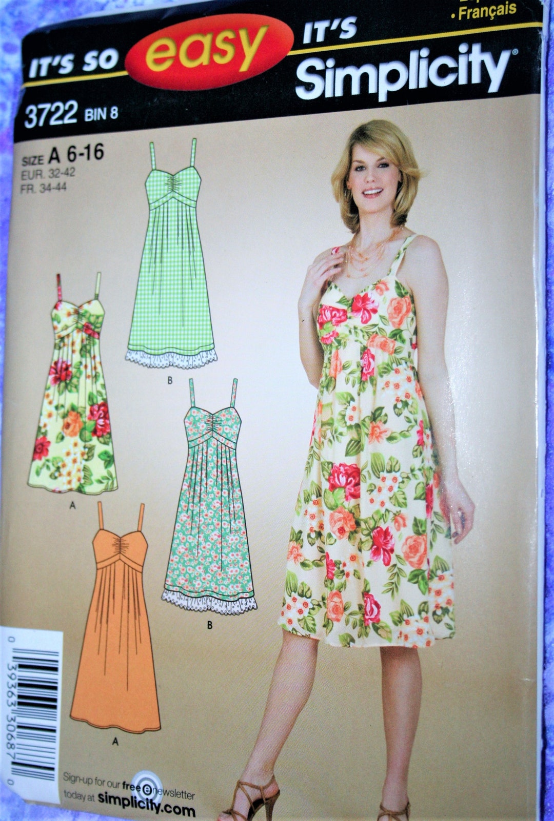 Simplicity Sundress 3722 Pattern, Sz 6-16, Raised Waist, Front Pleat ...