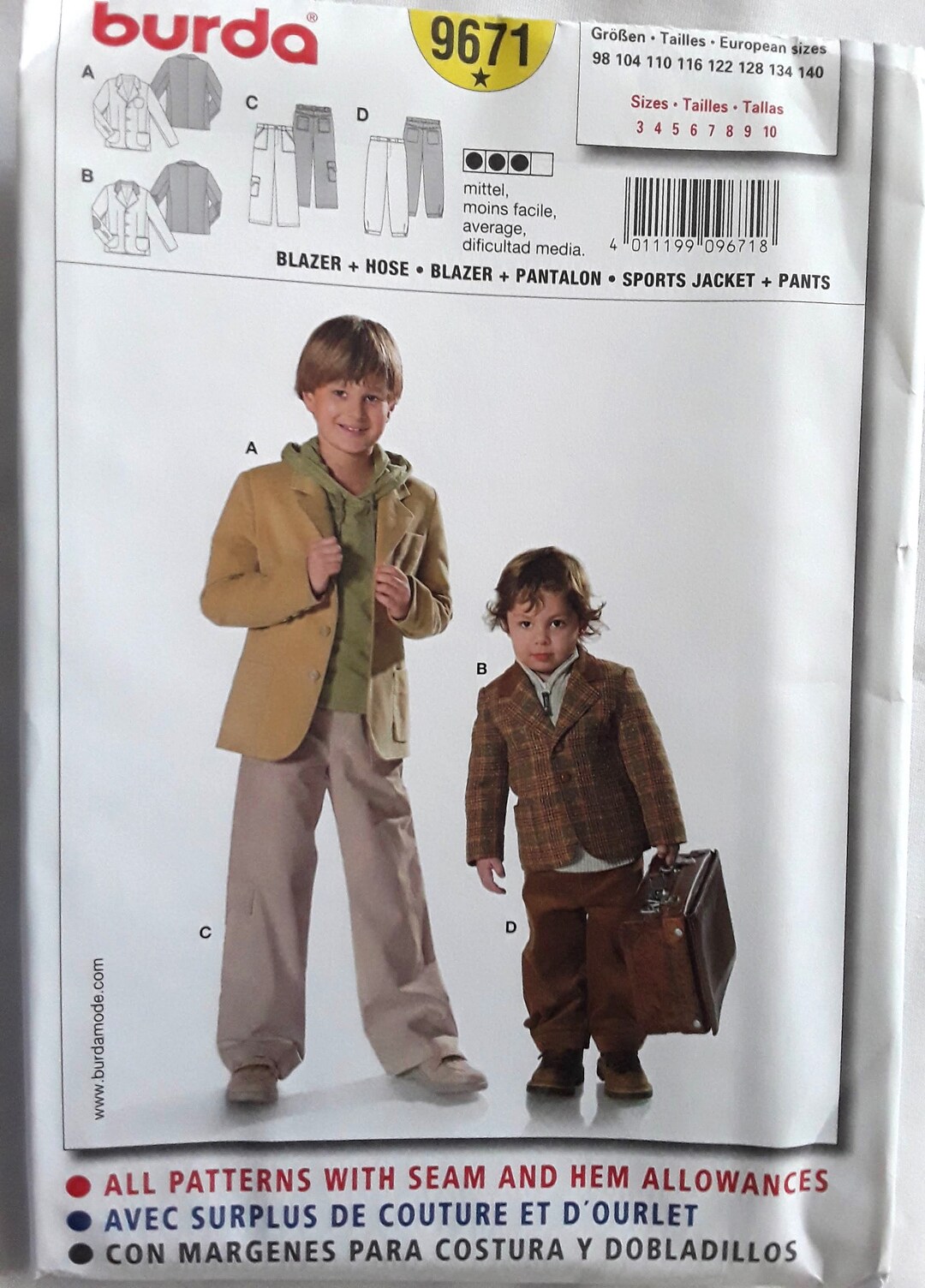 Boy Kid Burda Pattern, #9671, Sz 3-10, Sewing Pattern, Boy's Suit ...
