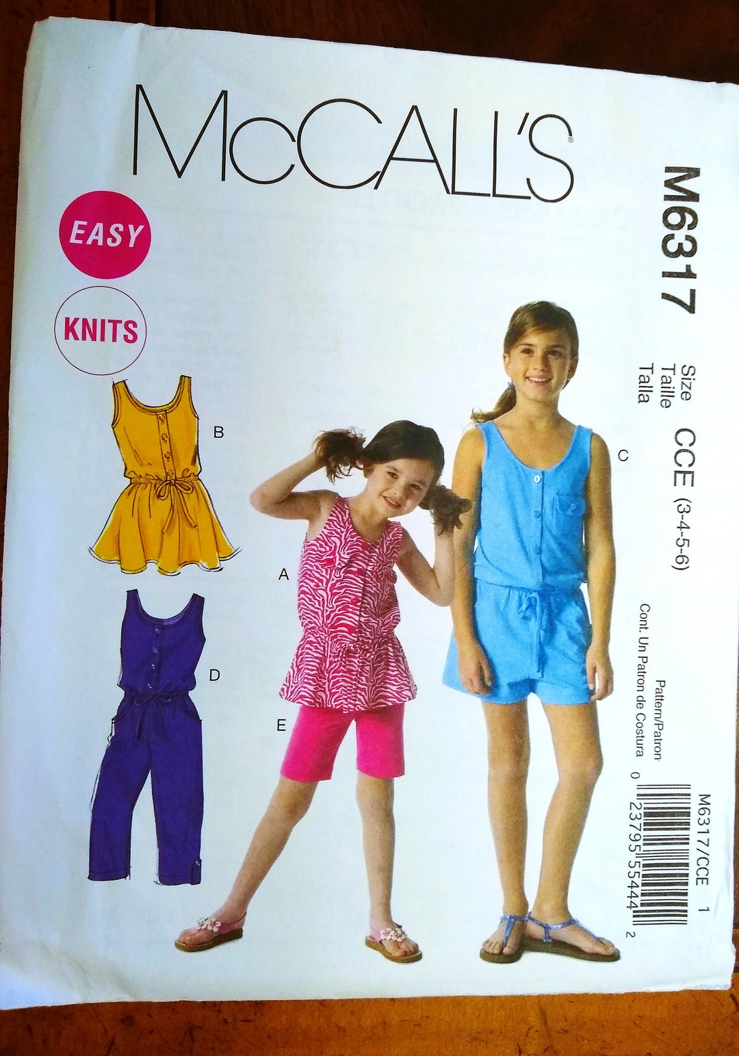 Girl Dress Jumpsuit Top Shorts Mccalls 6317: Sz 3-6. EASY Knit. Two ...