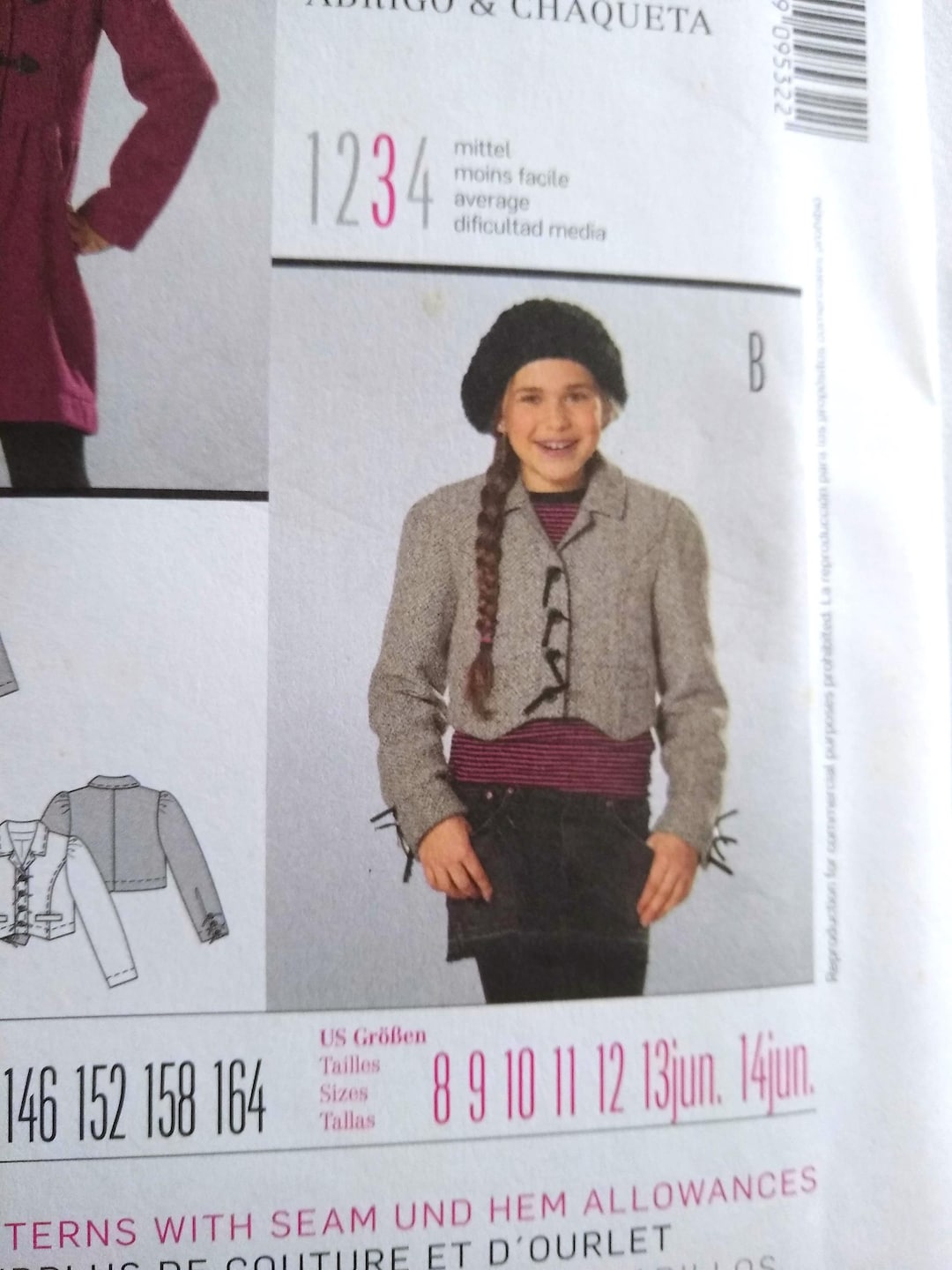 Girls Juniors Coat Jacket Burda Pattern, #9532, Sz 8-14, Sewing Pattern ...