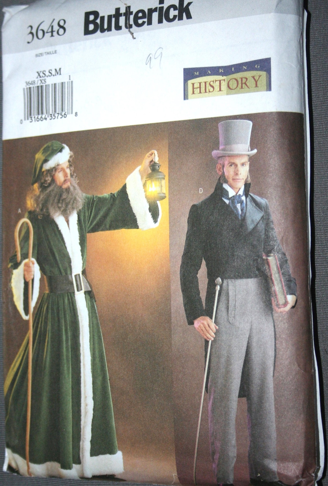 Historic Men Dickens Costume Pattern #3648 Butterick Sz XS-M Sewing ...