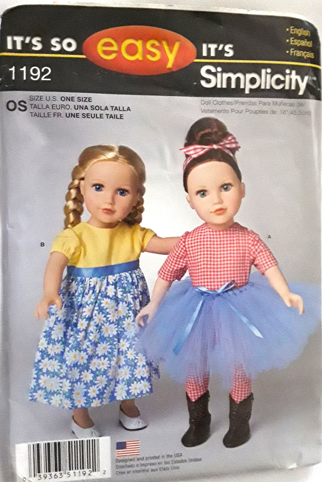 Easy Doll Clothes Simplicity #1192 Doll Clothes Pattern Top Dress Skirt ...