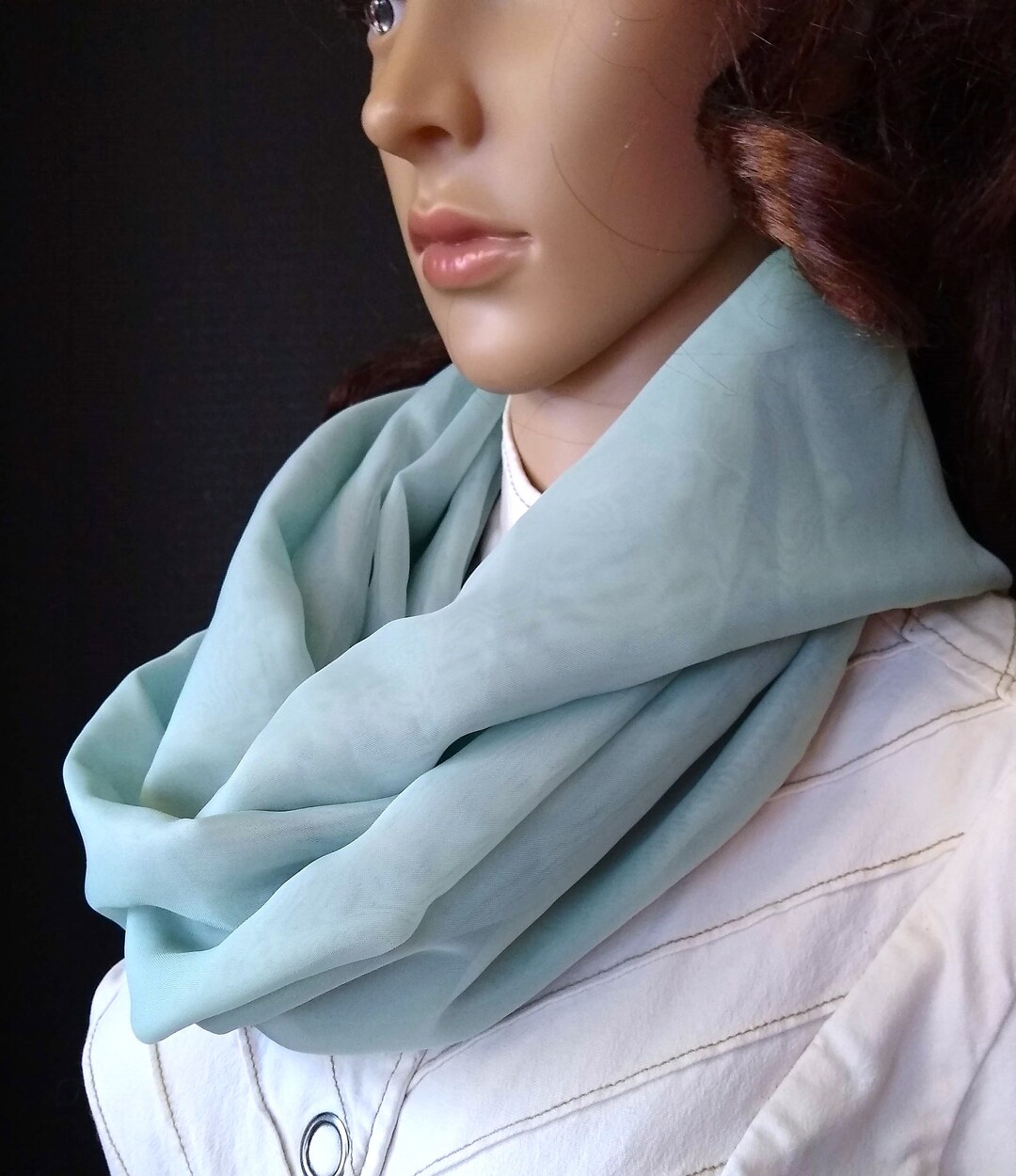 Infinity Scarf, Spa Color Dusty Aqua Semi-sheer Organza Solid Color ...