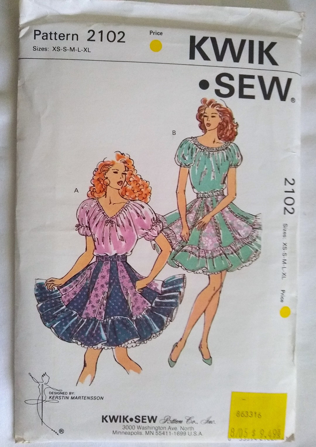 Kwik Sew Square Dance Outfit Pattern, 2102, Sewing Pattern Sz XS-XL ...