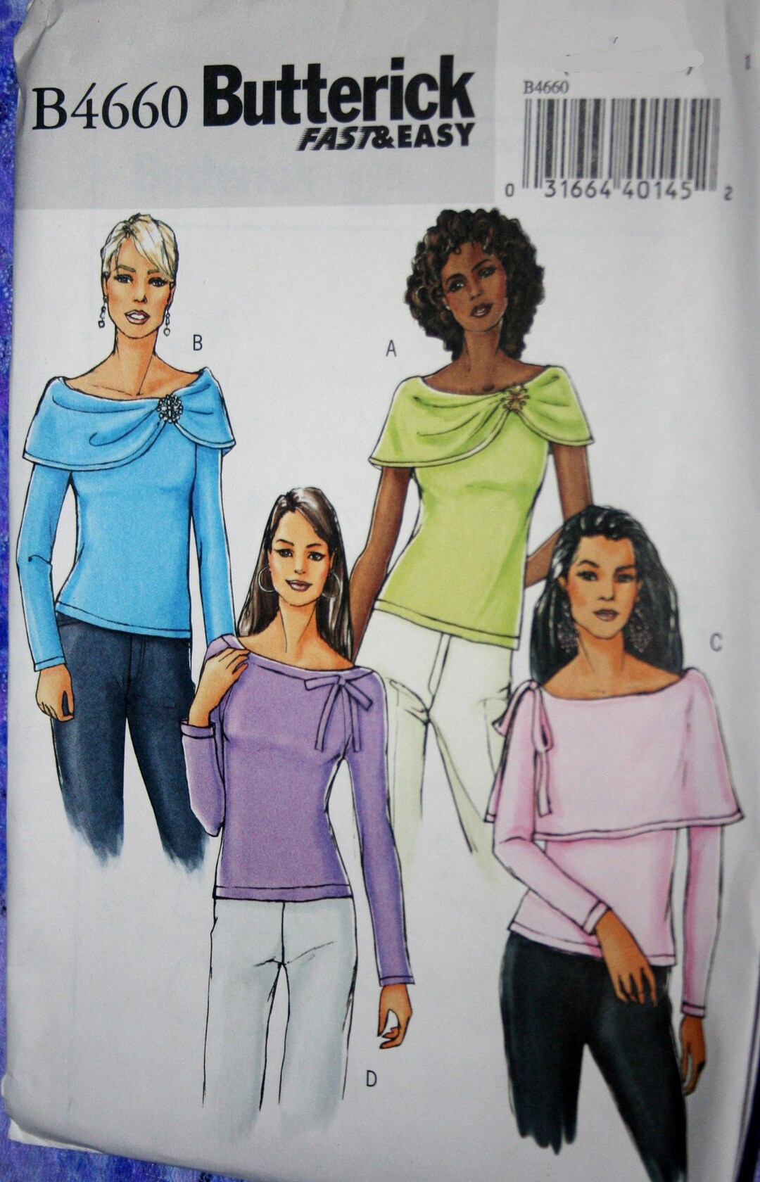 Butterick #4660 Off=shoulder Tops, Sz 6-12 or 14-20 Cap Sleeve ...
