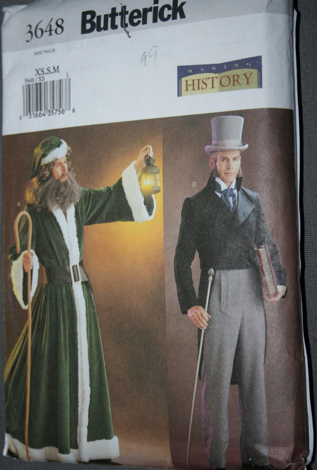 Historic Men Dickens Costume Pattern 3648 Butterick Sz L XL Sewing ...