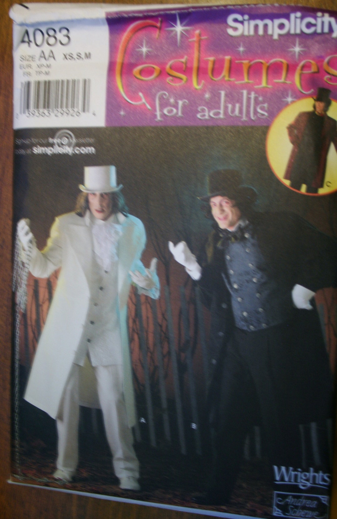 Men's Costume Pattern Sz XS-M Simplicity 4083 Sewing Pattern, Dickens ...