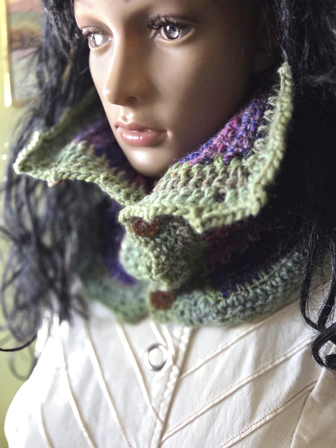 Neck Warmer Victorian Style "iris Blossom" Crocheted Purples and Greens ...