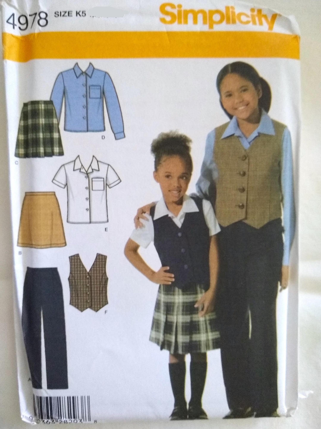 Girl's School Uniform Pattern #4978 Simplicity Sz 3-6 Sewing Pattern ...