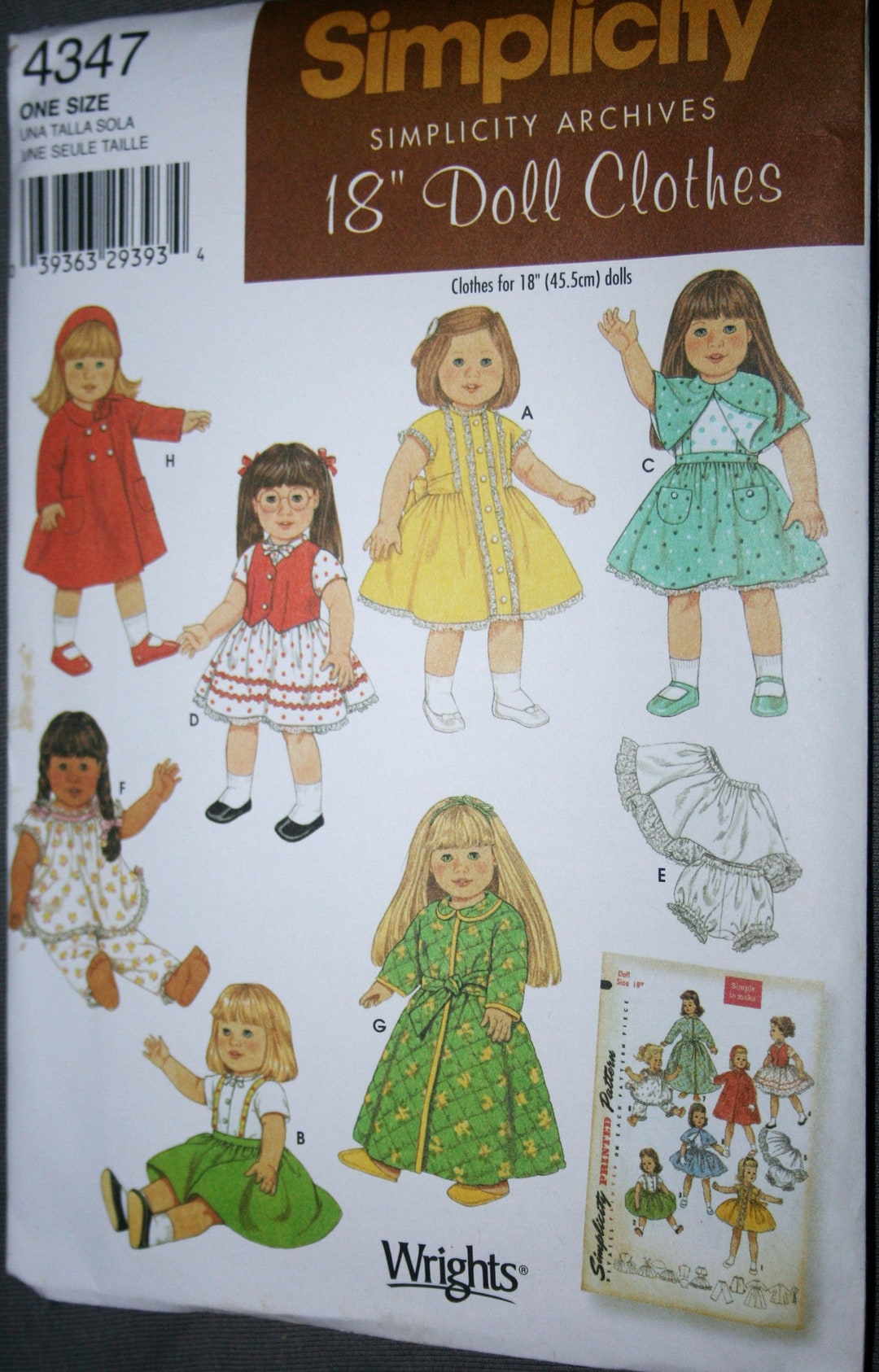 Doll Clothes Pattern 18" Doll, Simplicity #4347, Skirt and Blouse ...