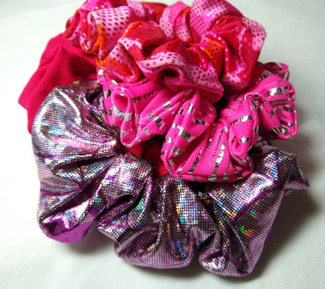 Four GIRLY and PINK Bling Hair Scrunchies, Children & Adults Size ...