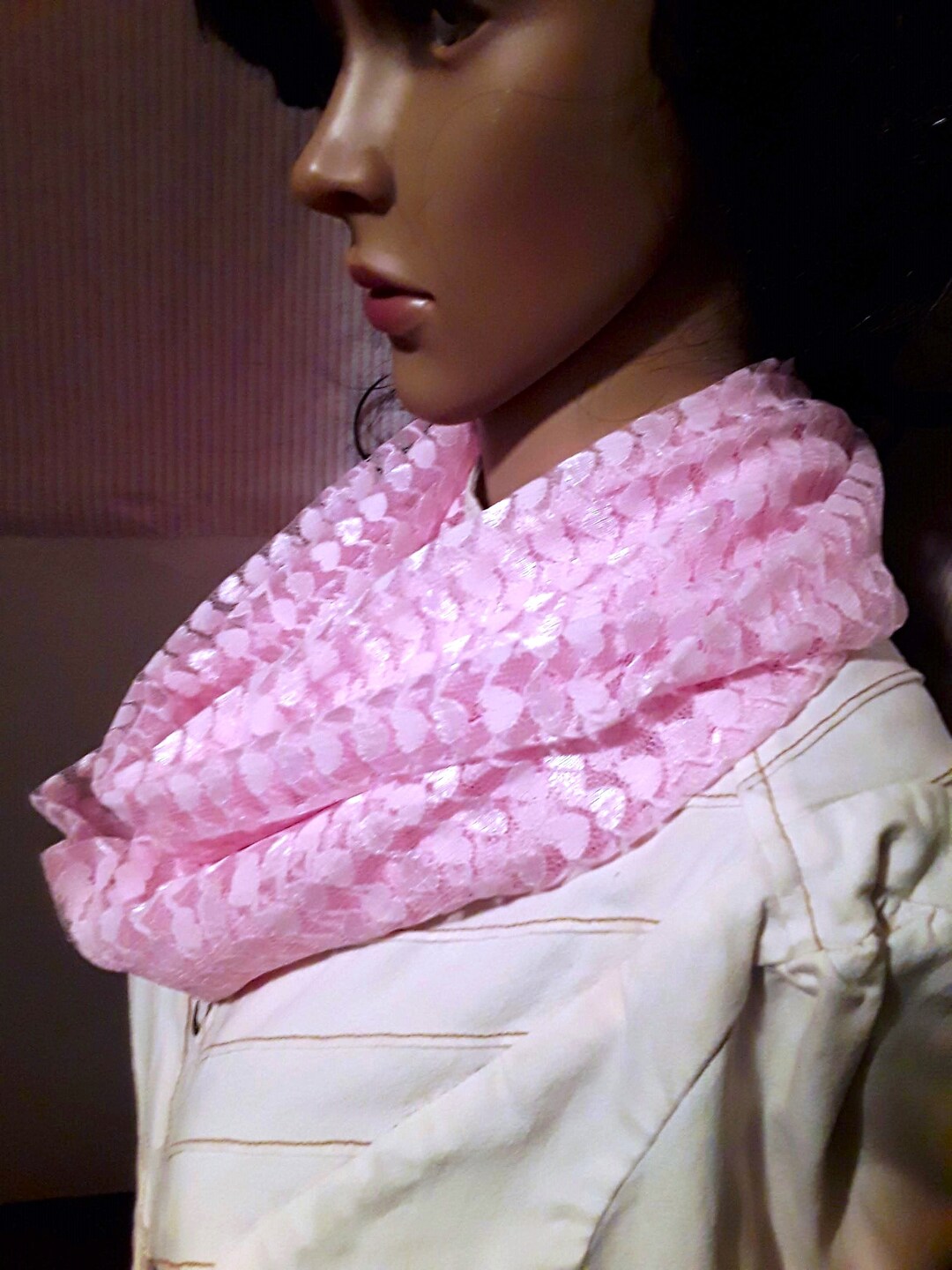 Sweet Valentine Pink Heart Lace Infinity Scarf Polyester Lace Loop ...