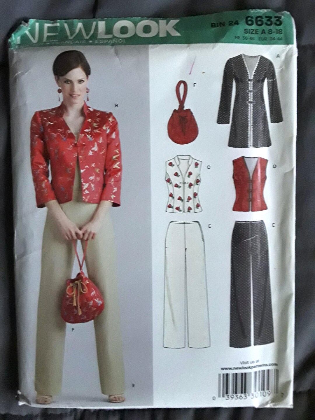 Jacket Top Pants Purse Pattern New Look #6633 Sz 8-18 Jacket Long or ...