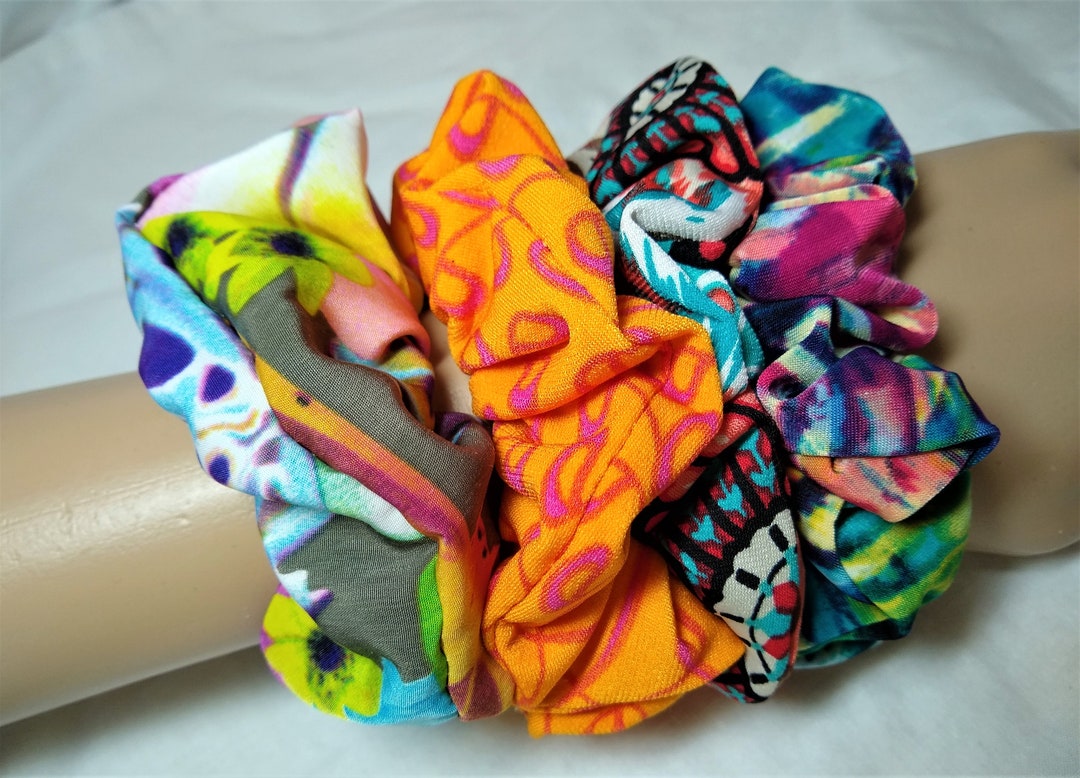 Group of 4 Colorful Scrunchies 4, Ethnic, Butterfly Flowers, Bright ...