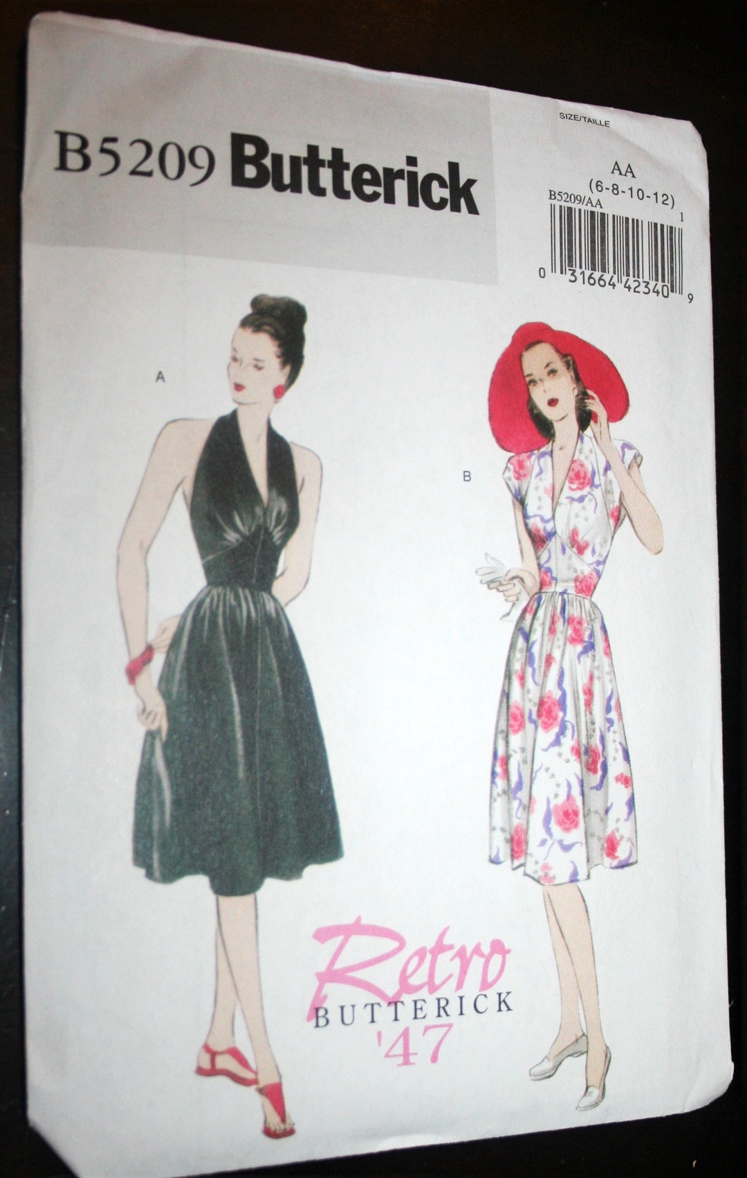 Retro Butterick #5209 Dress Pattern Sz 6-12 or 14-20 Halter Neck Dress ...