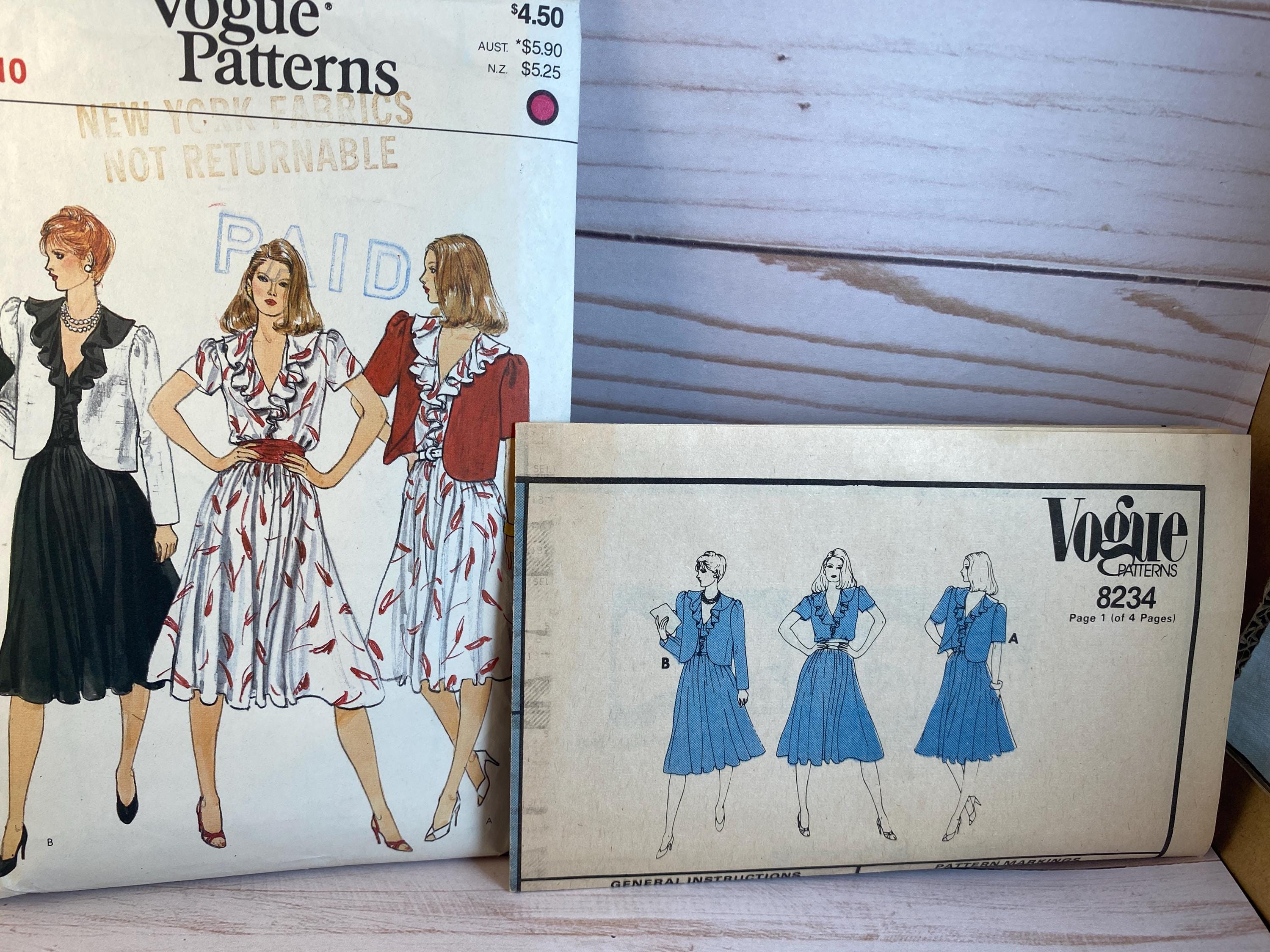 Vogue 8234 Sewing Pattern: 80s Dress and Jacket, Size 10 - Etsy