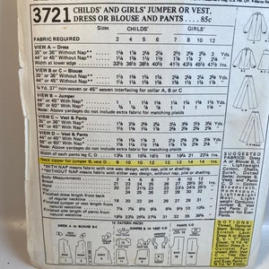 70s Girls Jumper, Mccall's 3721, Sewing Pattern, Vest, Dress, Blouse ...