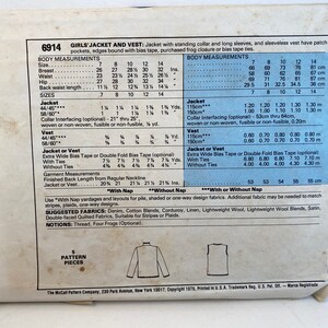 70s Girl's Jacket, Mccall's 6914, Sewing Pattern, Vest, Fleece Jacket ...