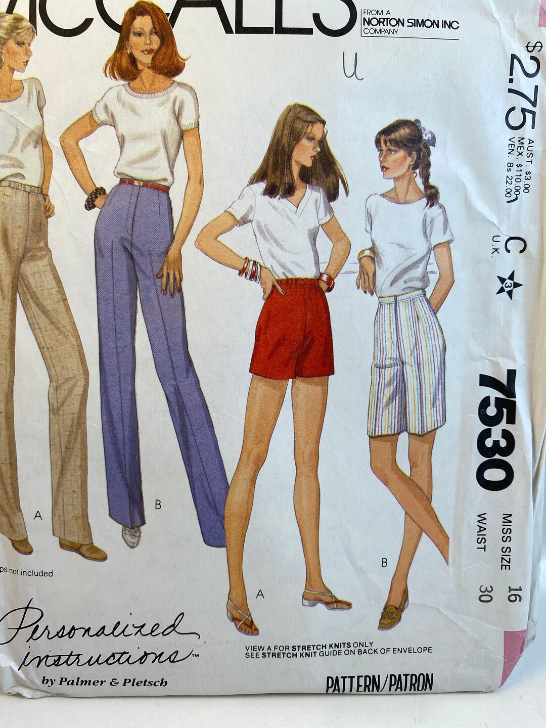 80s Misses Pants, Mccall's 7530, Sewing Pattern, Stretch Knit Pant ...