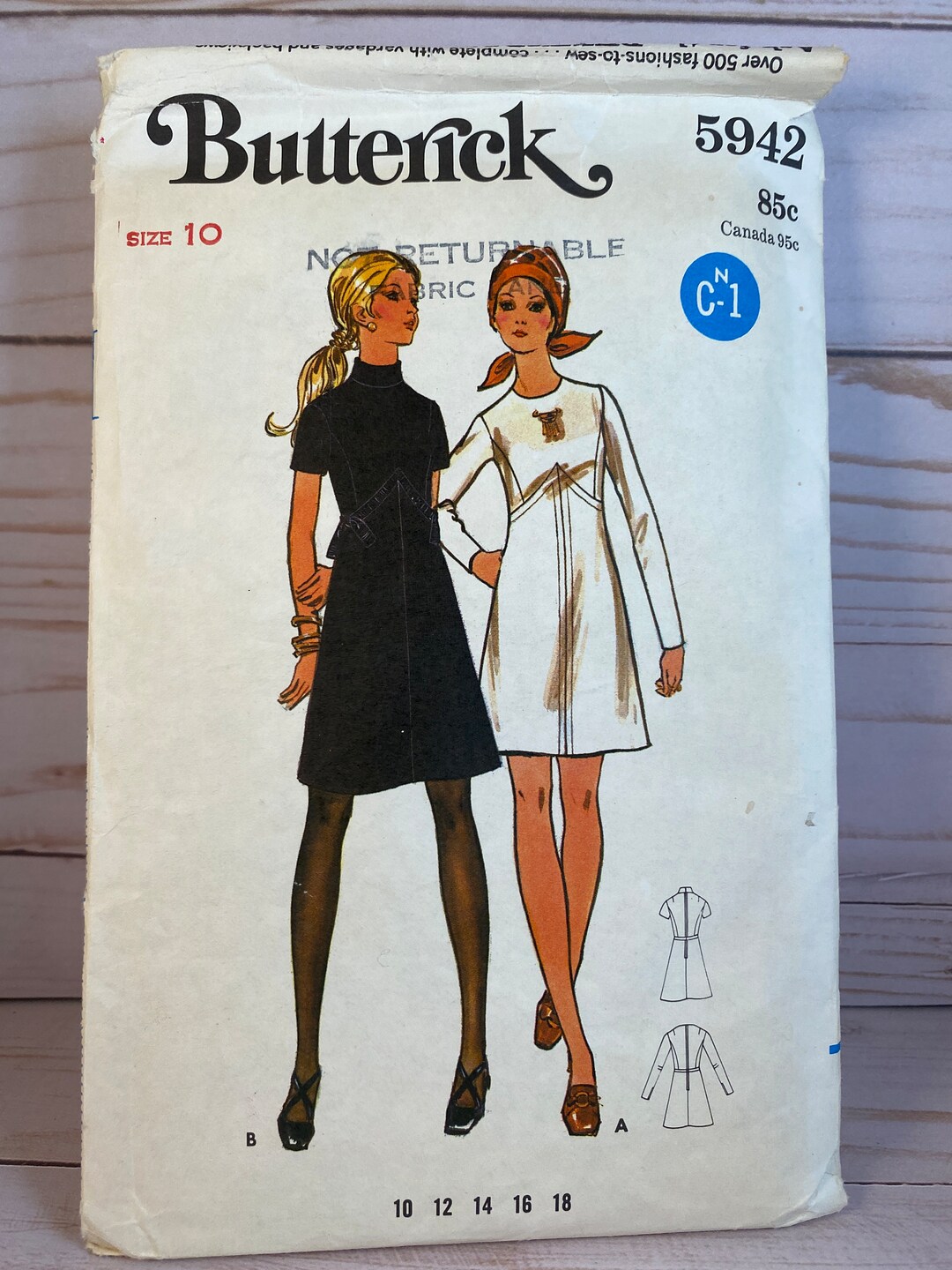 70s A Line Semi Flared Dress, Mandarina Collar, Butterick 5942, Sewing ...