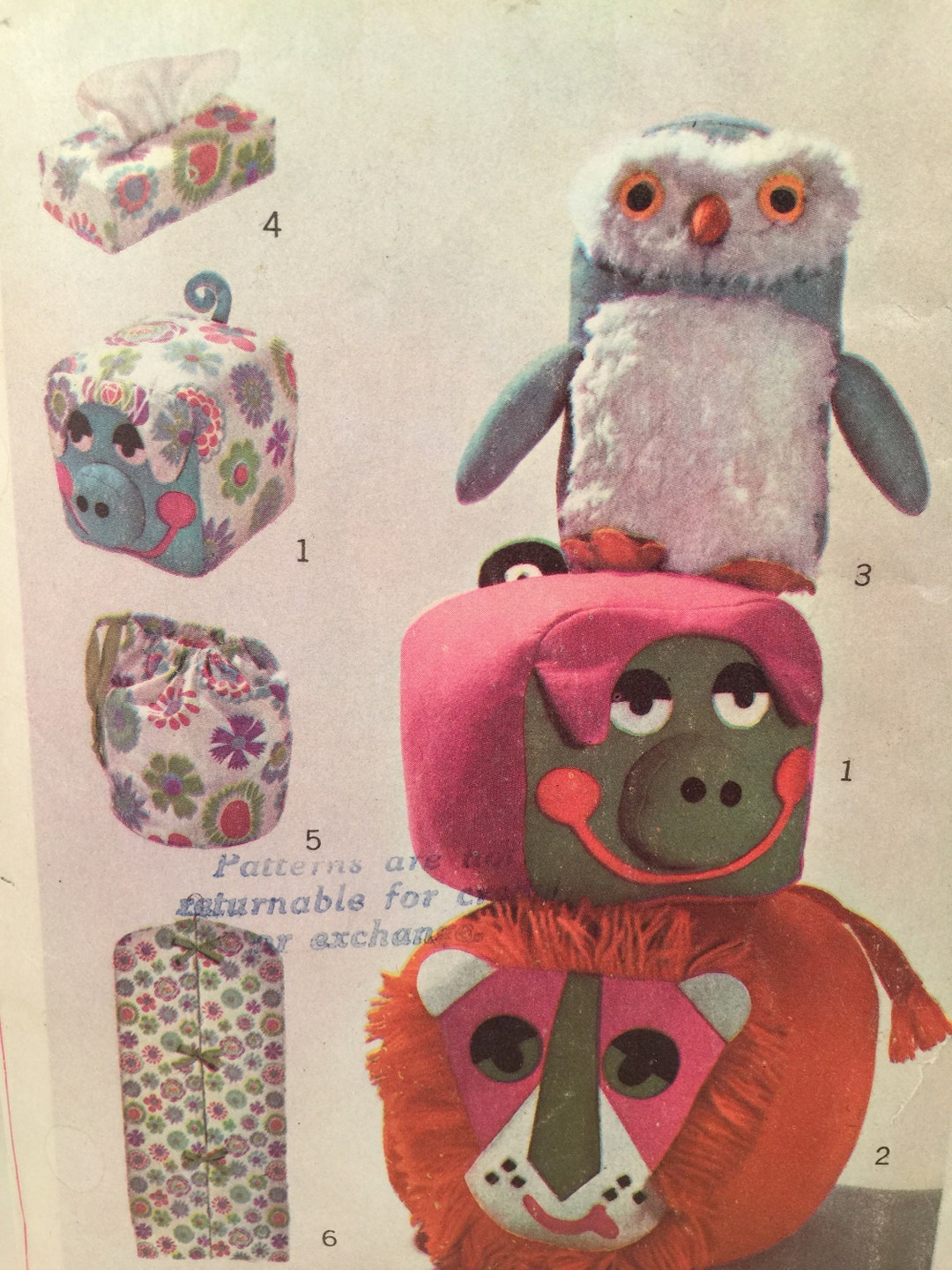 60s Lion Pillow, Simplicity 7926, Sewing Pattern, Pig Pillow, Owl ...