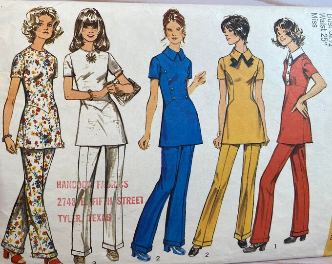 70s Tunic With Three Fronts, Bell Bottom Cuff Pants Sewing Pattern ...