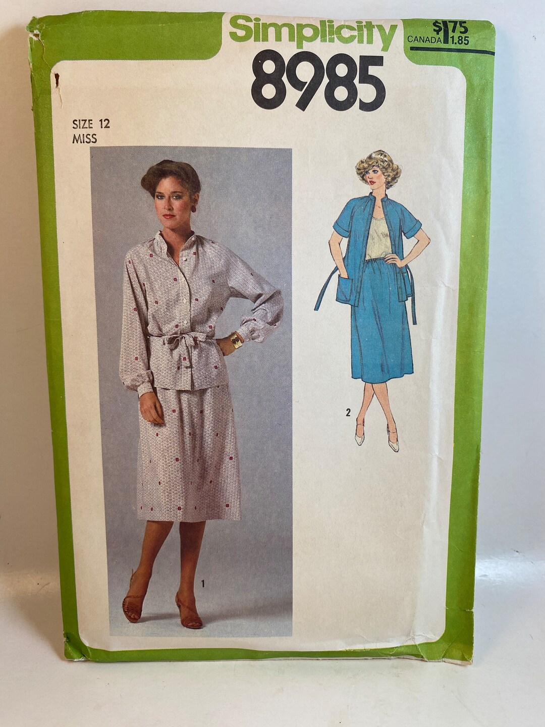 70s Two Piece Dress and Tie Belt, Simplicity 8985. Elastic Waist Skirt ...