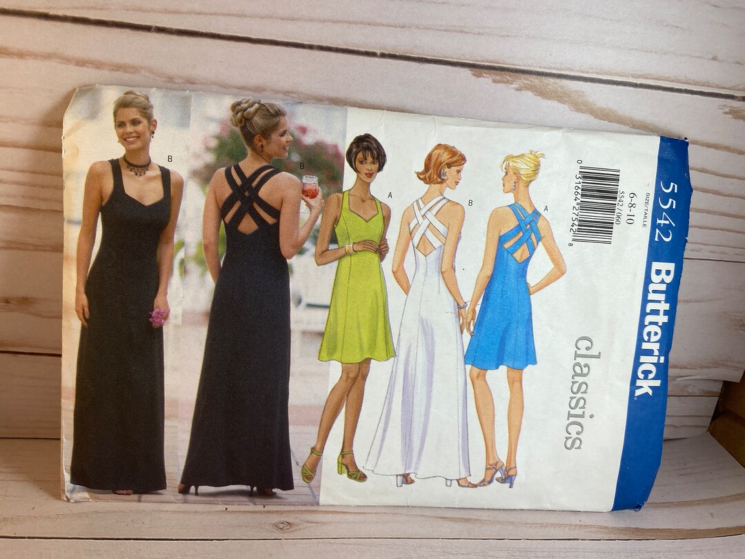 90s Butterick 5542, Classics Sewing Pattern, Long Length Dress, Close ...